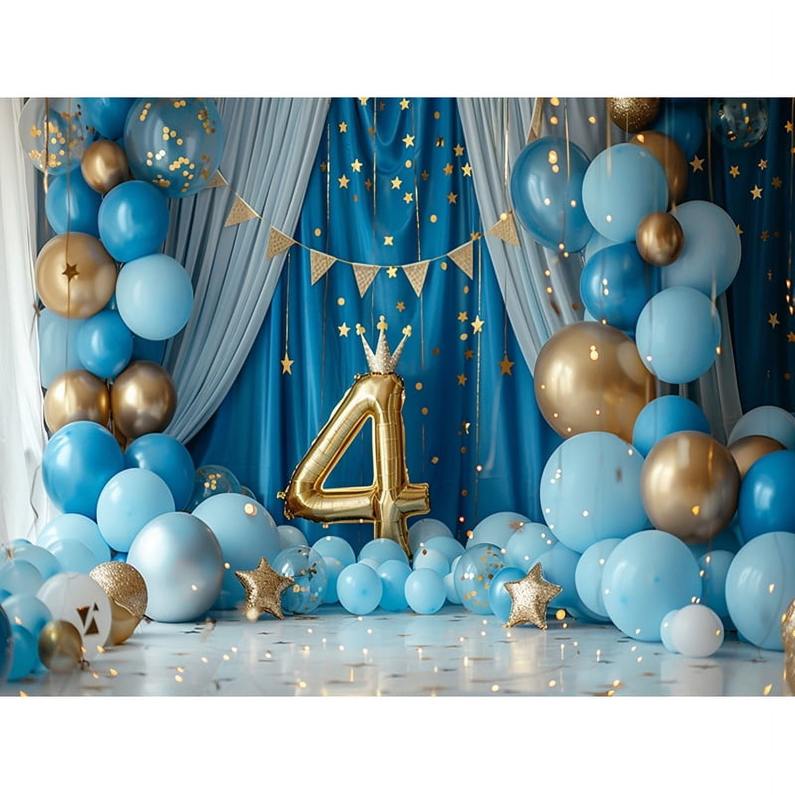 Blue Gold Birthday Party Photography Backdrops Props Arch Balloons ...