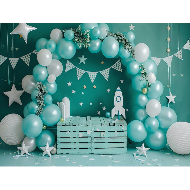 Blue Gold Birthday Party Photography Backdrops Props Arch Balloons ...