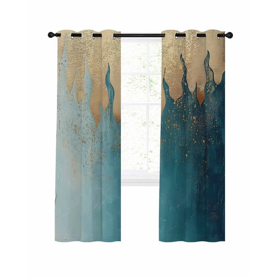 Blue Gold Blackout Curtains 96 Inches Long for Bedroom, Abstract Simple ...