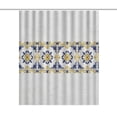 Blue Gold Border Tile Wall Pattern Print Shower Curtain,Cloth Fabric ...