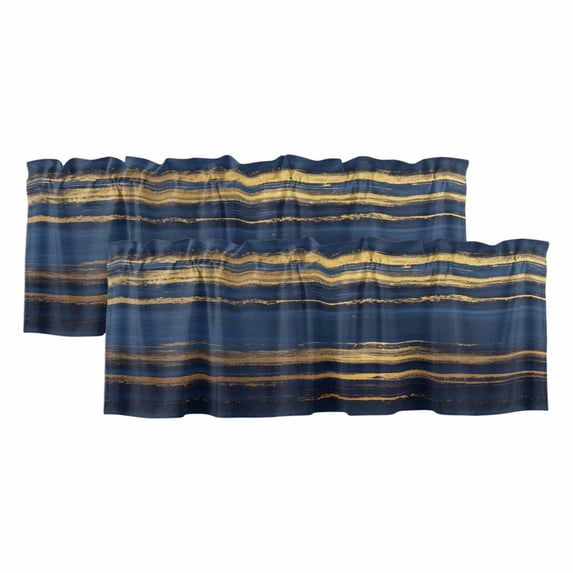 Blue Gold Coastal Curtain Valances for Windows, Kitchen Valance Window ...
