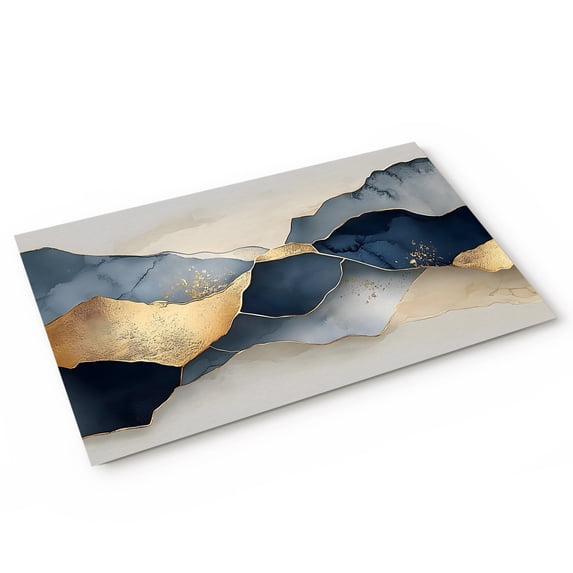 Blue Gold Color Block Door Mat Abstract Impressionist Style Non Slip ...