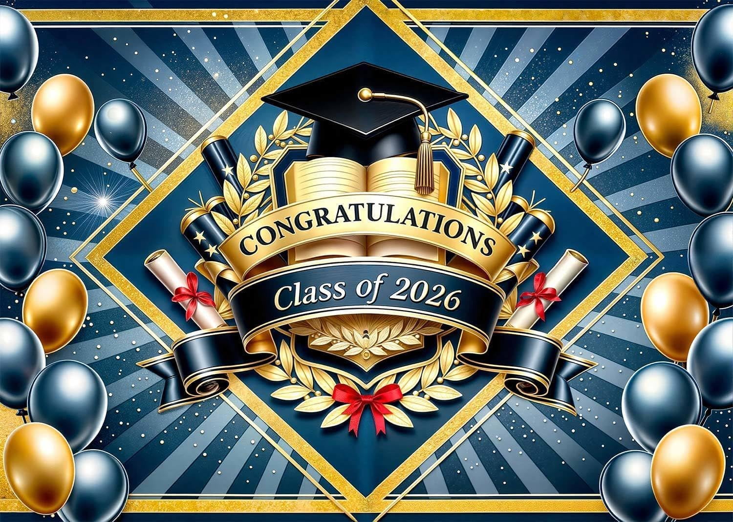 Blue Gold Congrats Grad Backdrop Class of 2026 Graduation Background ...