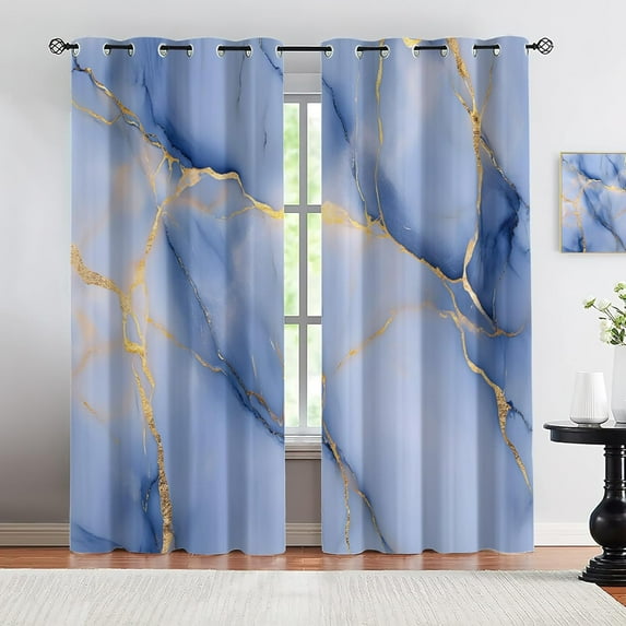 Blue Gold Curtains, Gradient Abstract Marble Blackout Curtains, Modern ...