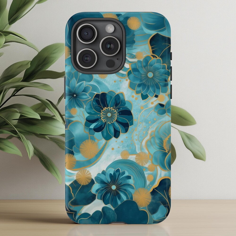 Blue Gold Daisy Flower Abstract Spring Dream Phone Case with iPhone 17 ...