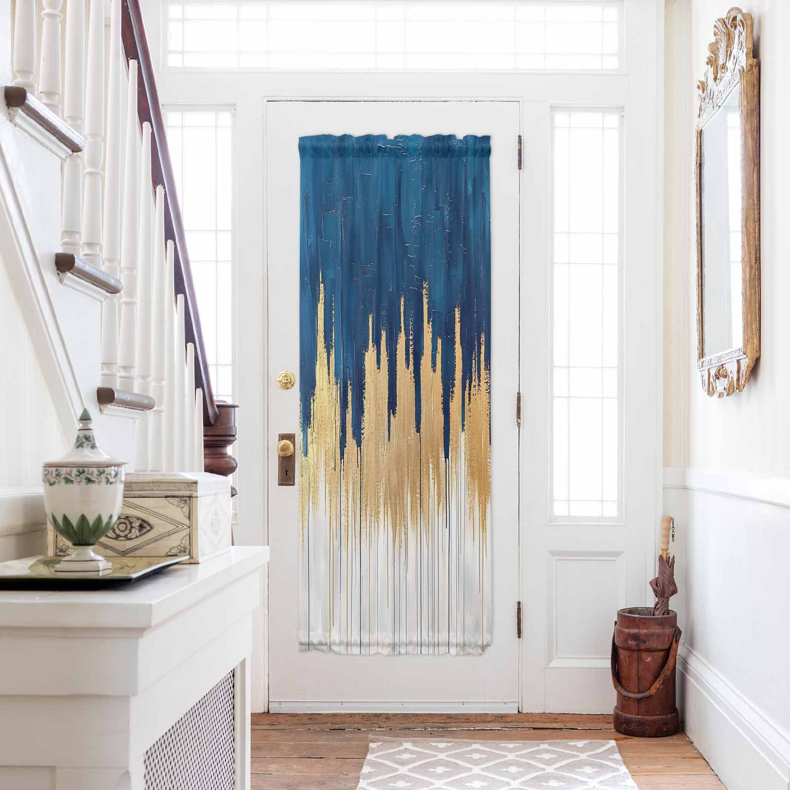 Blue Gold Door Curtains for Door Window, French Sidelight Front Back ...