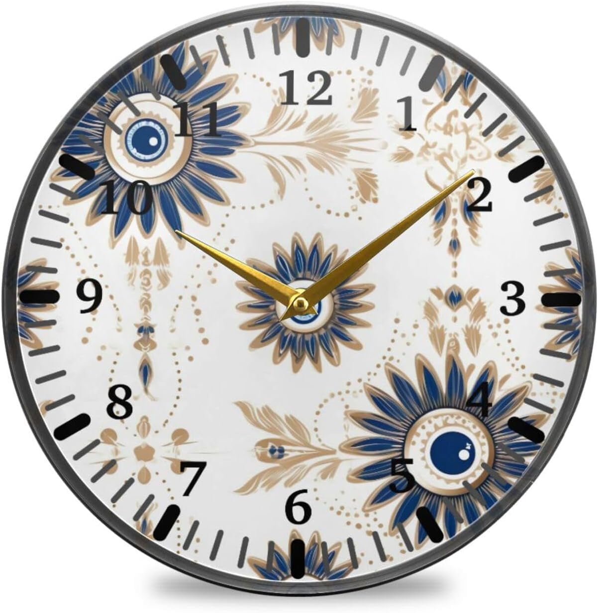 Blue Gold Eye Wall Clock Silent Non-Ticking Round 12 Inch Quartz ...