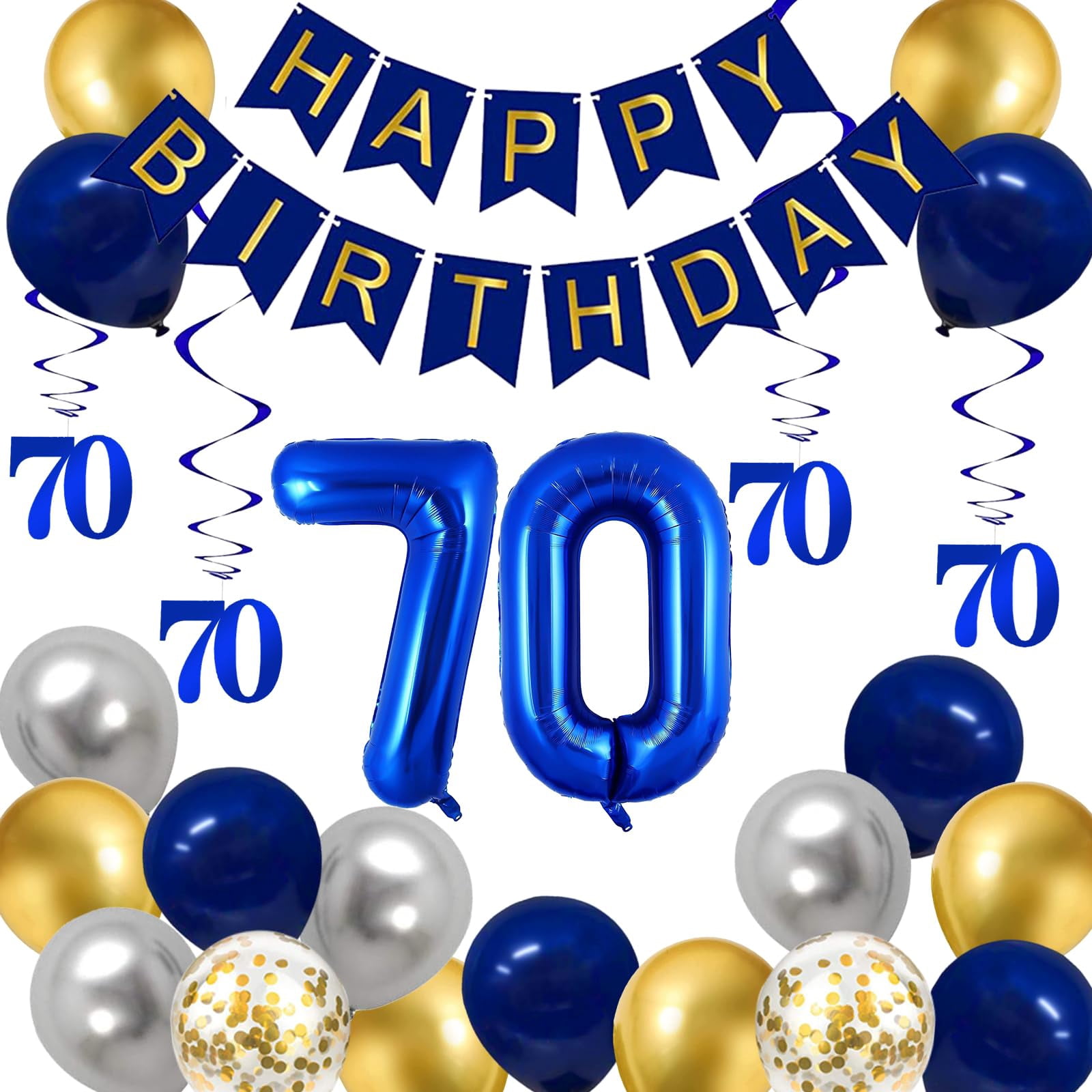 Blue and Gold FEV6 70th Birthday Party Decorations for Him Her, Happy ...