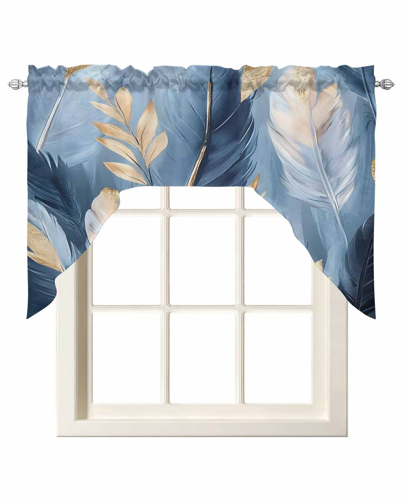 Blue Gold Feather Kitchen Swag Valances for Windows, Modern Oil ...