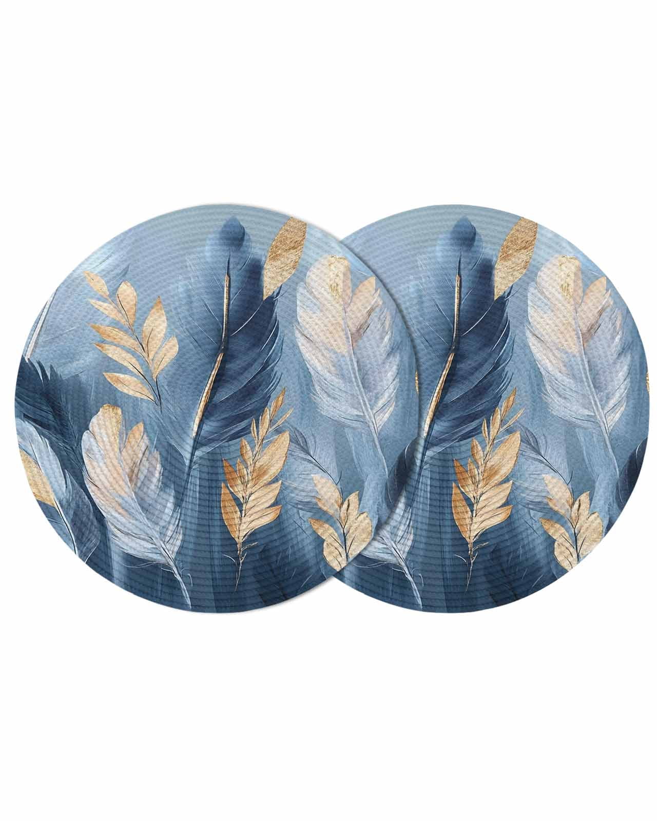 Blue Gold Feather Round Placemats Set of 2 for Dinning Tables,Heat ...