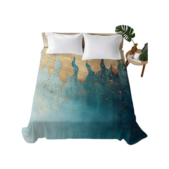 Blue Gold Flat Sheets Only King Size, Soft Breathable Bed Top Sheets ...