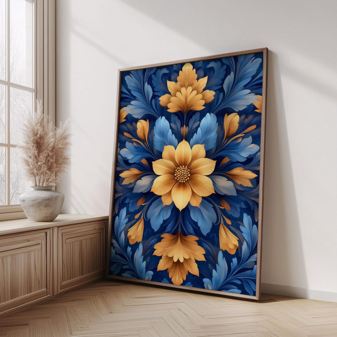 Blue Gold Floral Vintage Botanical Art Nouveau Unframed Paper Print ...