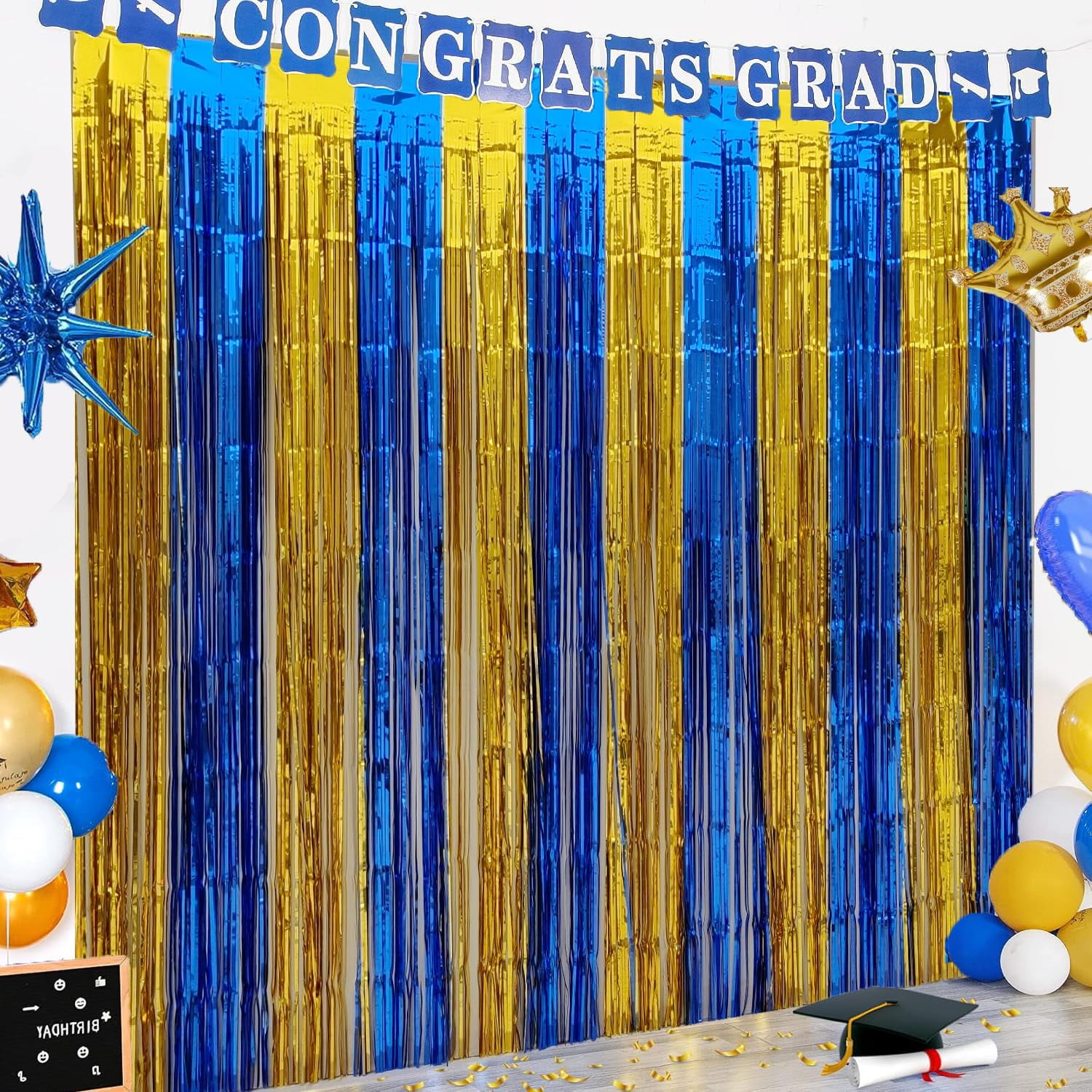 Blue and Gold Fringe KEF16 Backdrop for Parties Feet Blue Fringe ...