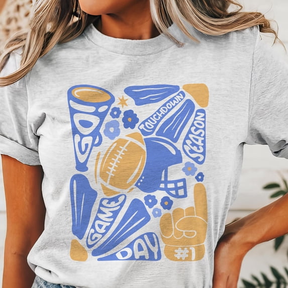 Blue Gold Game Day Football Shirt Retro Game Day TShirt Unisex ...