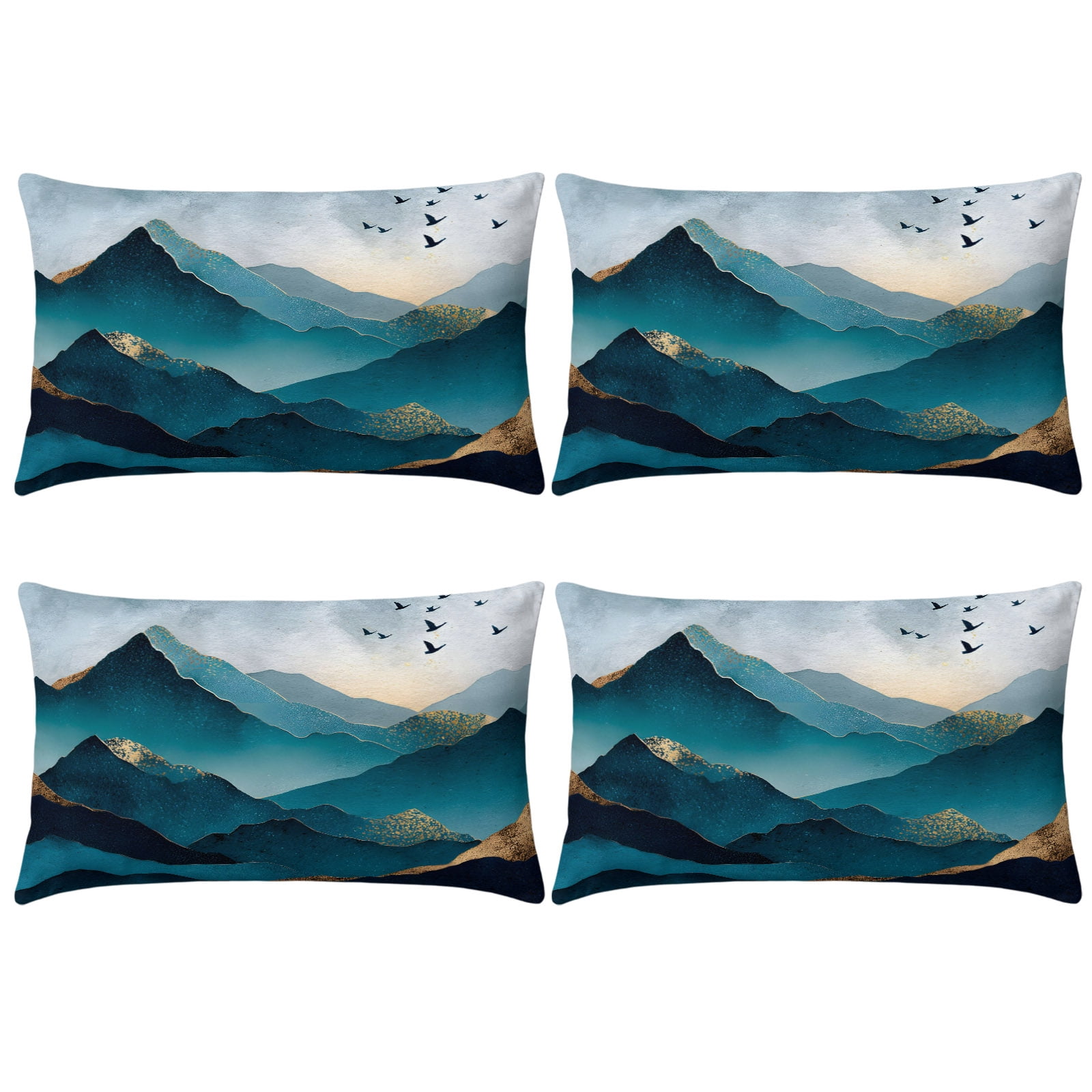 Blue Gold Geometric Lumbar Pillow Covers 12 x 20 Inch Pillow Covers Set ...