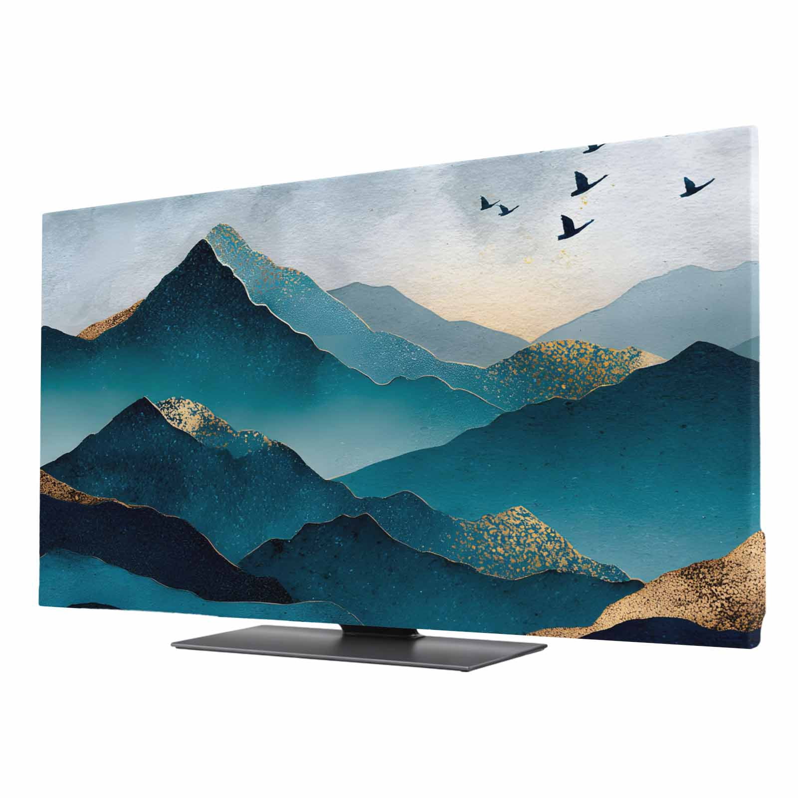 Blue Gold Geometric TV Cover for 32 Inch Screen,Stretch Fabric ...