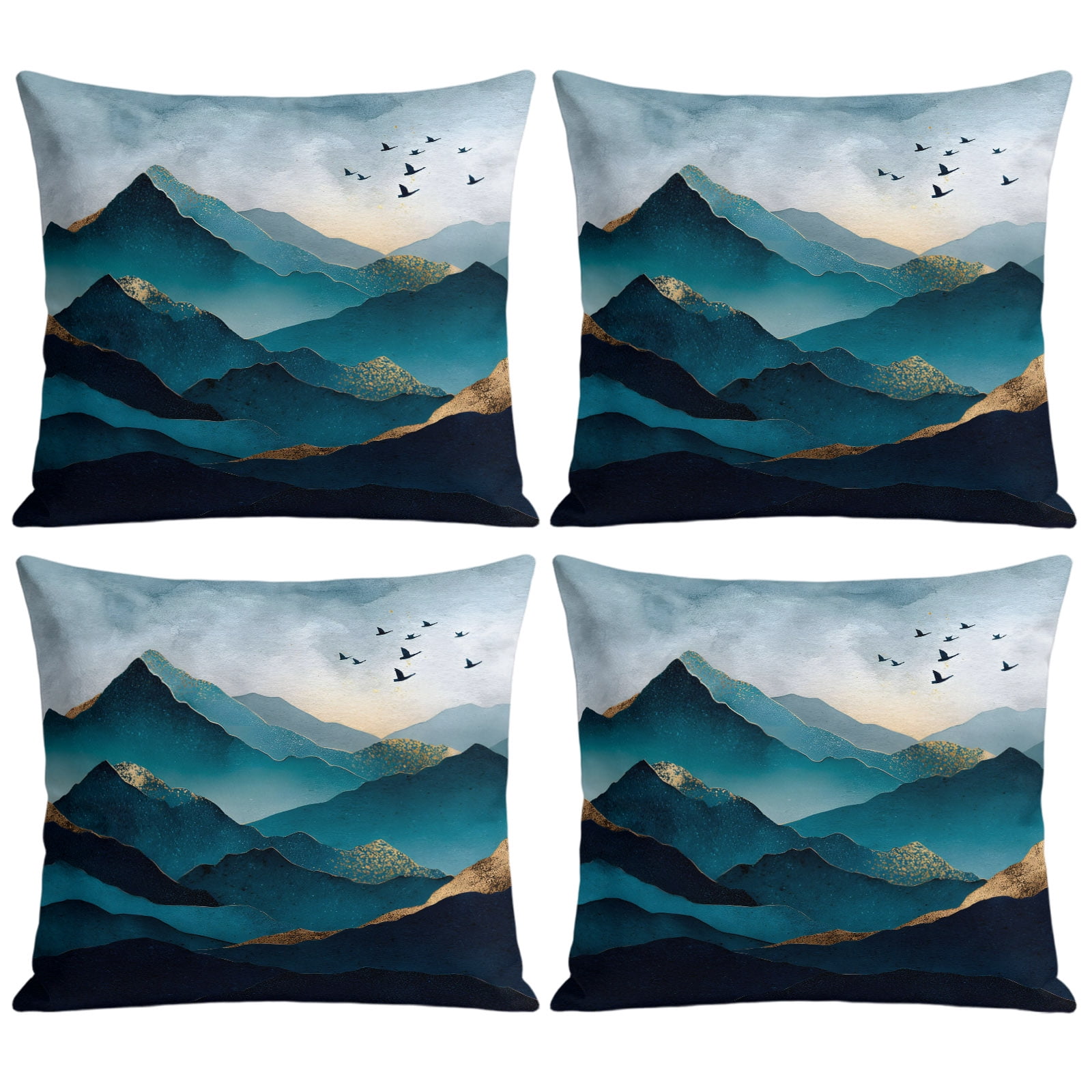 Blue Gold Geometric Throw Pillow Covers 16 x 16 Inch Pillow Covers Set ...