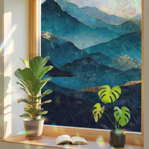 Blue Gold Geometric Window Privacy Film Rainbow Static Cling Stain ...