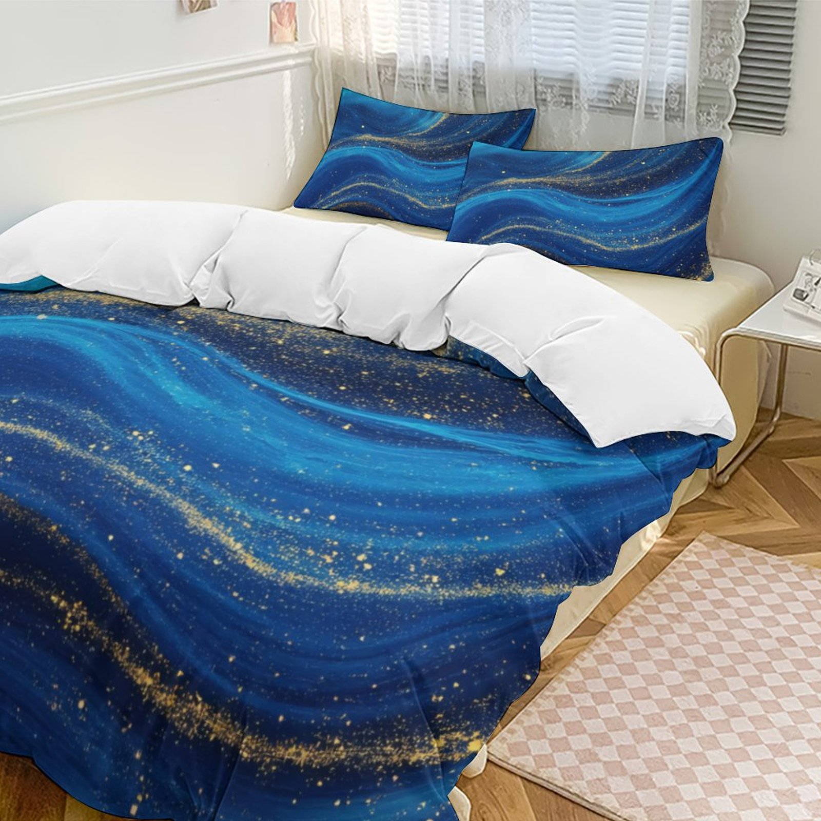 Blue Gold Glitter Marble Duvet Cover Set Bedding Set Polyester Quilt ...