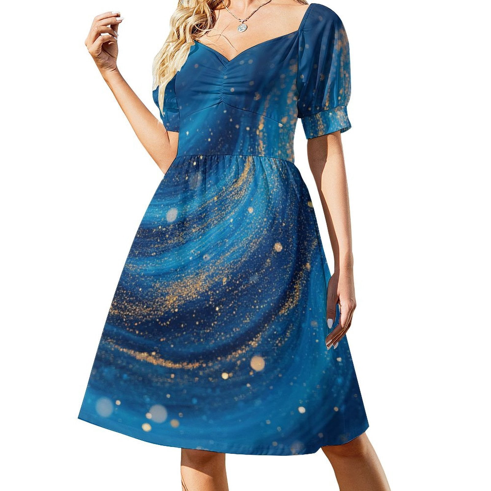 Blue Gold Glitter Swirl Summer Women's Dress 2025 Elegant Dresses Plus ...