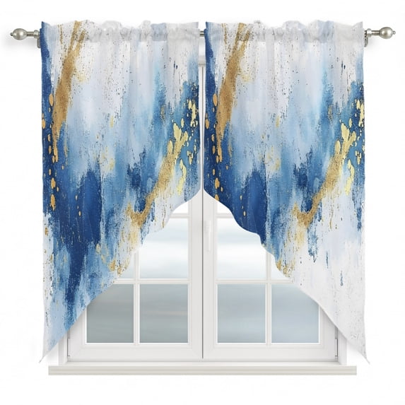 Blue Gold Gradient Swag Curtain Valance for Window 2 Panels Abstract ...