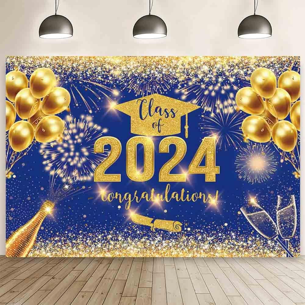 Blue and Gold Graduation Backdrop Class of 2024 Congratulations ...