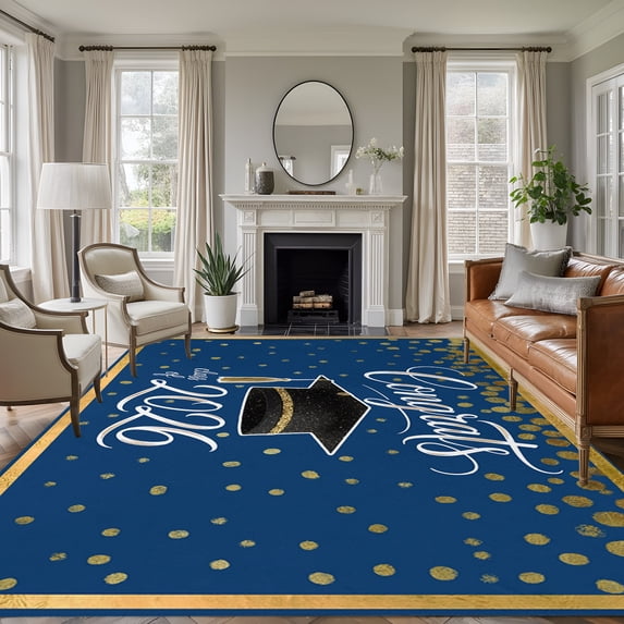 Blue Gold Graduation Cap 5'x7' Rug for Living Room Sofa and Coffee ...