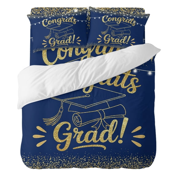 Blue Gold Graduation Cap Bedding Duvet Cover Set Full Size 4 Pieces ...