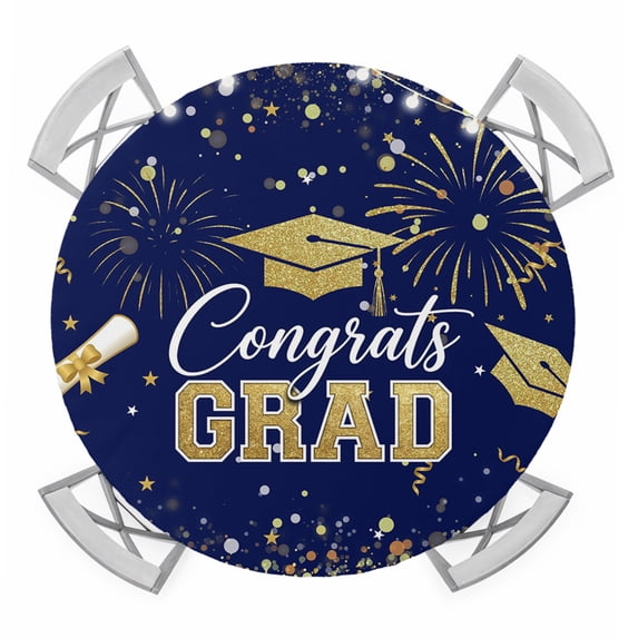 Blue Gold Graduation Cap Round Table Cover, Graduates Celebration ...