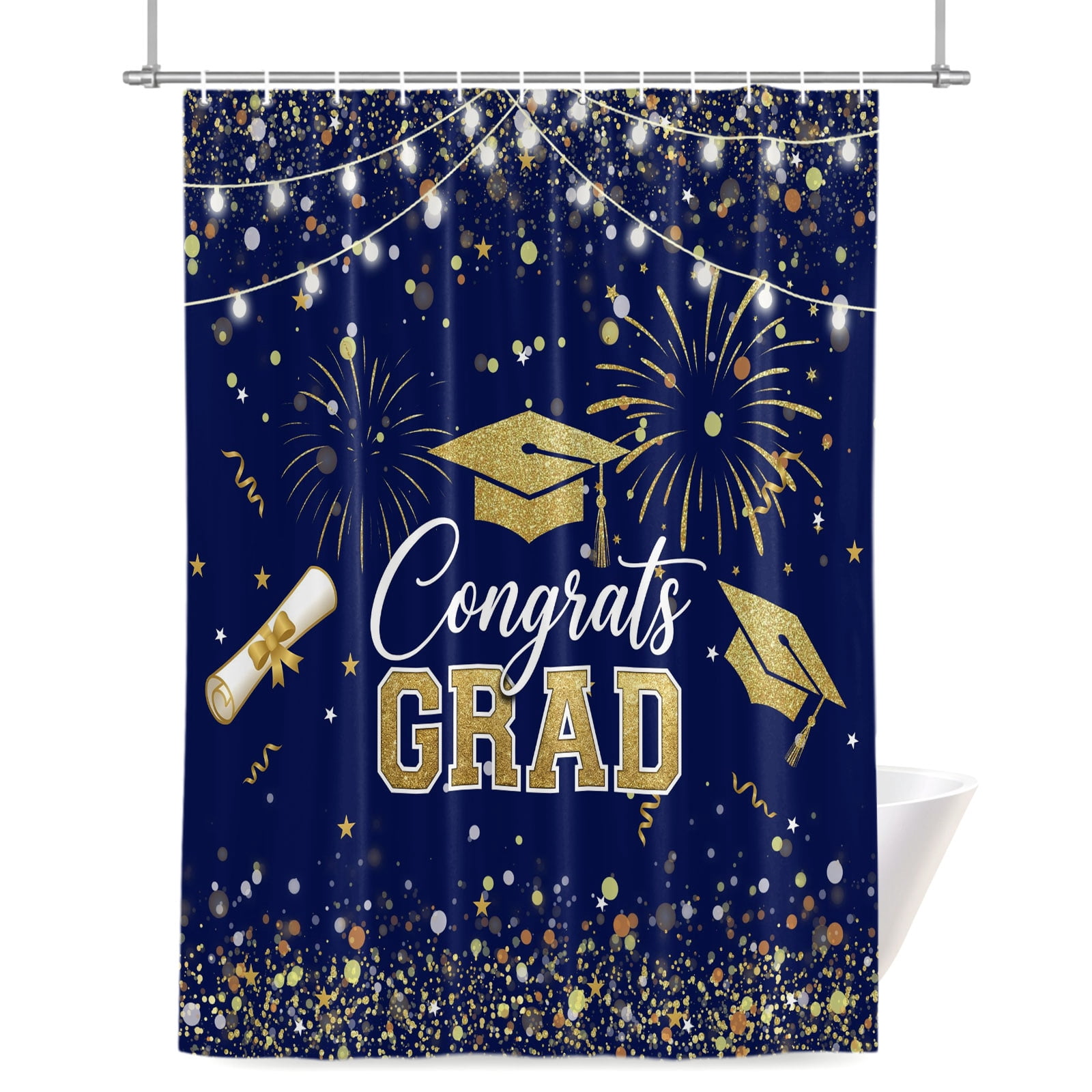 Blue Gold Graduation Cap Shower Curtains for Bathroom, Graduates ...