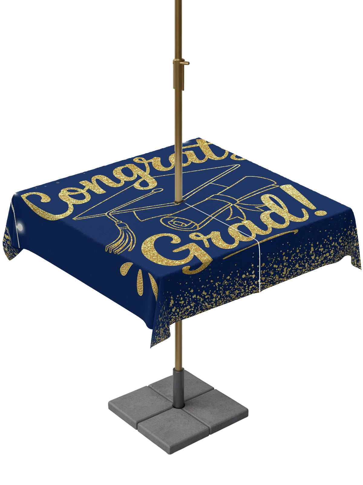 Blue Gold Graduation Cap Square Outdoor Tablecloth with Umbrella Hole ...