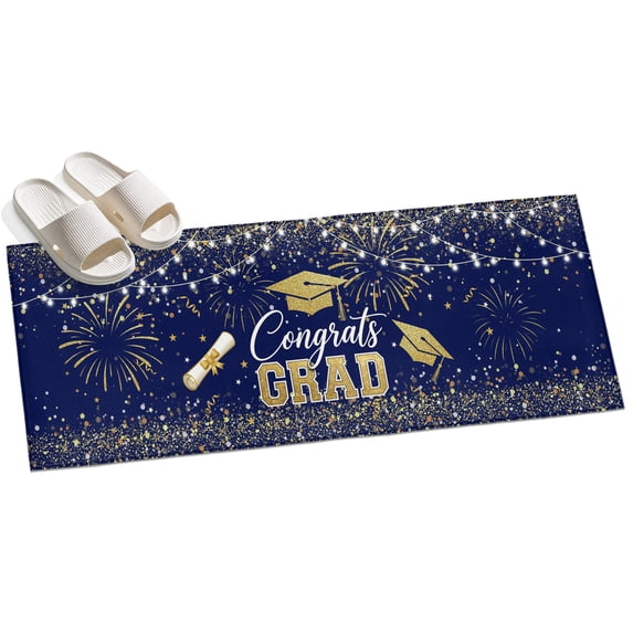 Blue Gold Graduation Cap Washable Area Rug 2 x 6 ft Graduates ...