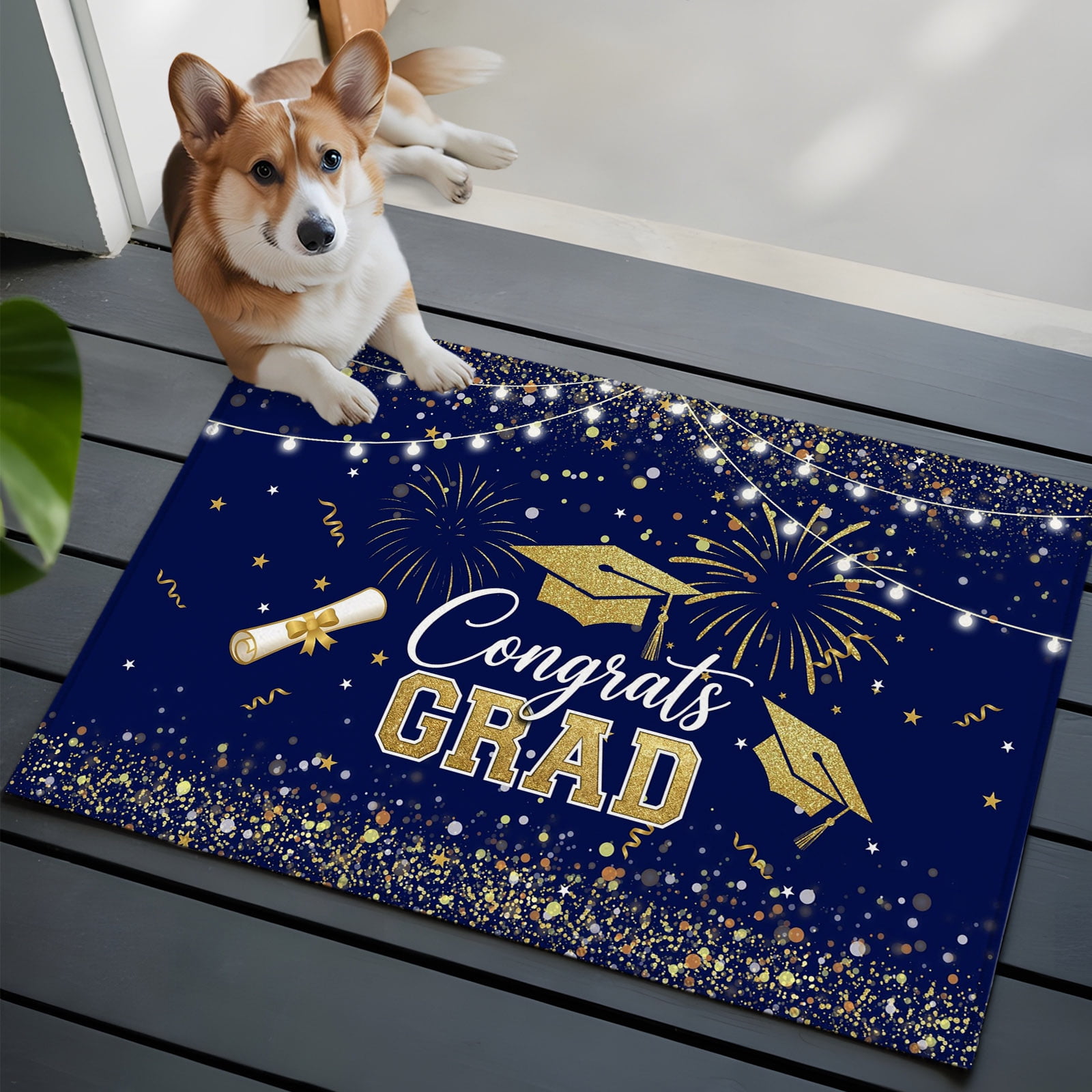 Blue Gold Graduation Cap Washable Entry Rug 2x3 Graduates Celebration ...