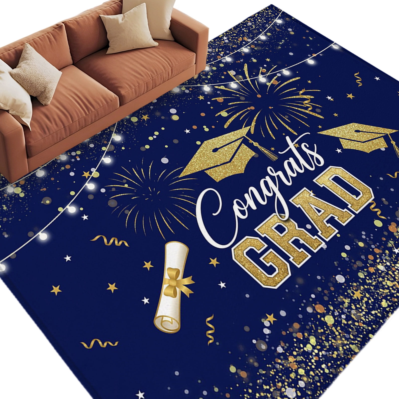 Blue Gold Graduation Cap Washable Living Room Rugs 8'x10', Graduates ...