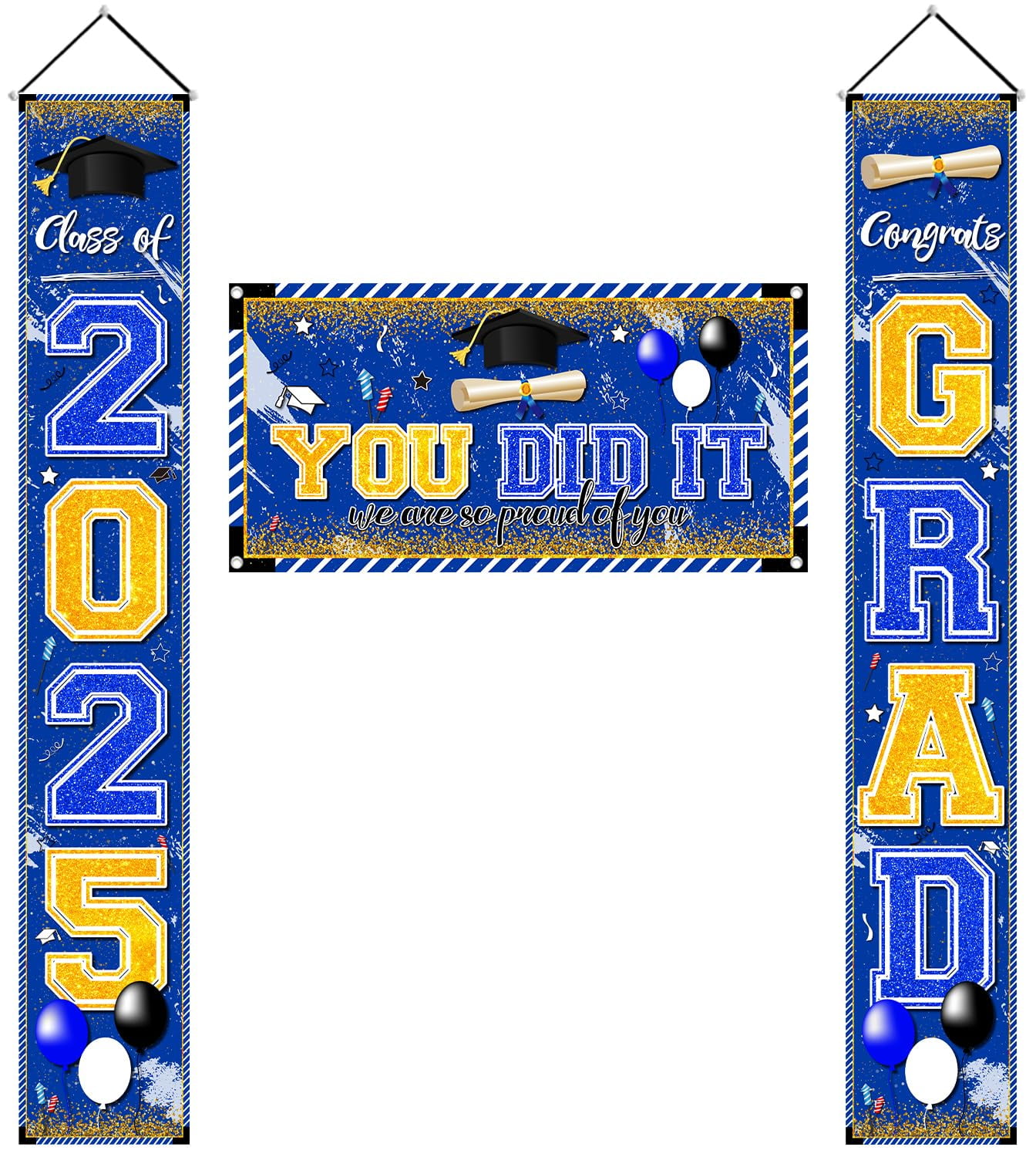 Blue and Gold Graduation Decorations Class of 2025 Graduation Banner ...