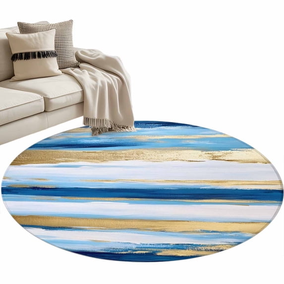 Blue Gold Graffiti Round Area Rug 3ft Abstract Street Art Non-Slip ...