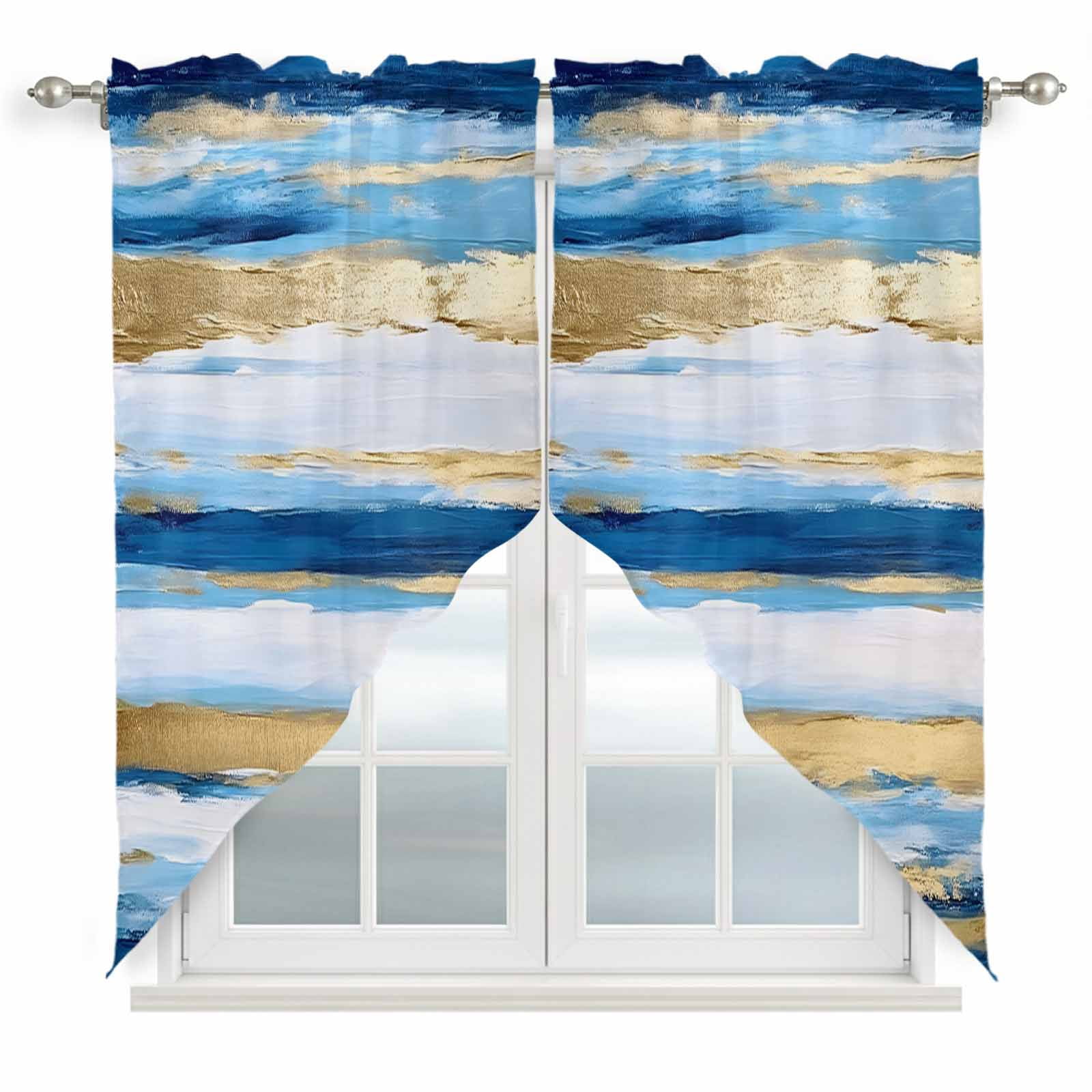 Blue Gold Graffiti Swag Curtain Valance for Window 2 Panels Abstract ...