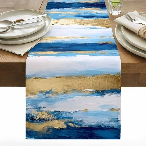 Blue Gold Graffiti Table Runner 13x48 inch Abstract Street Art Cotton ...