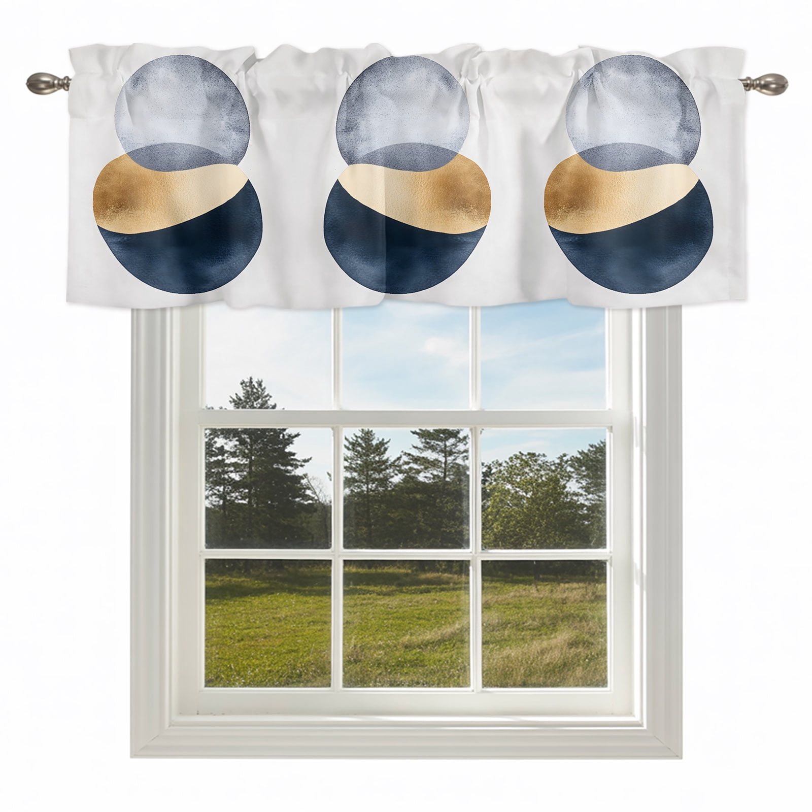 Blue Gold Gray Color Block Valances for Windows Bohemian Pattern Rod ...
