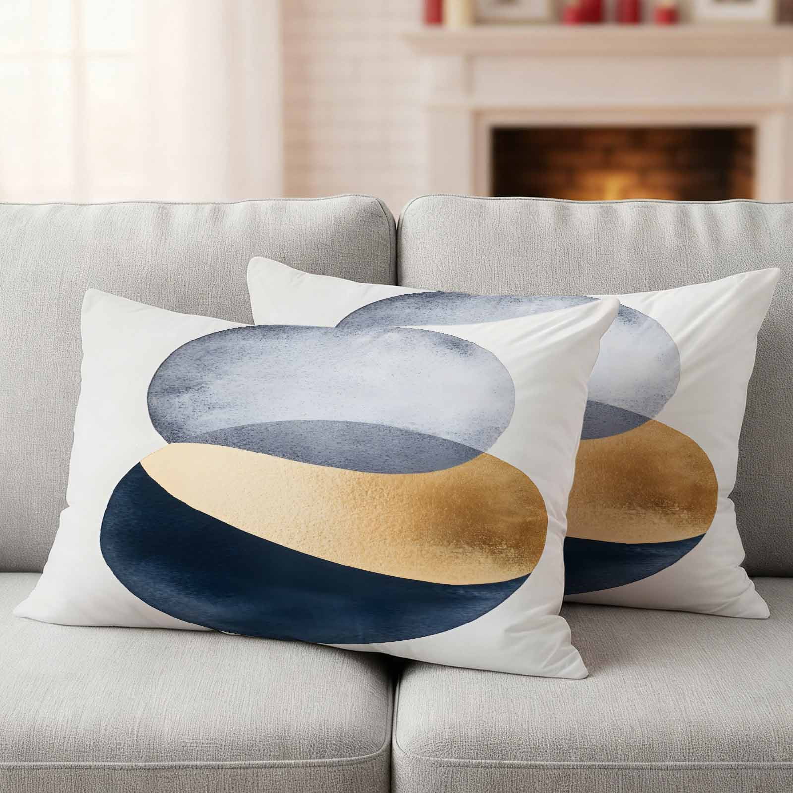Blue Gold Gray Color Block Waterproof Throw Pillow Covers Set of 2 ...