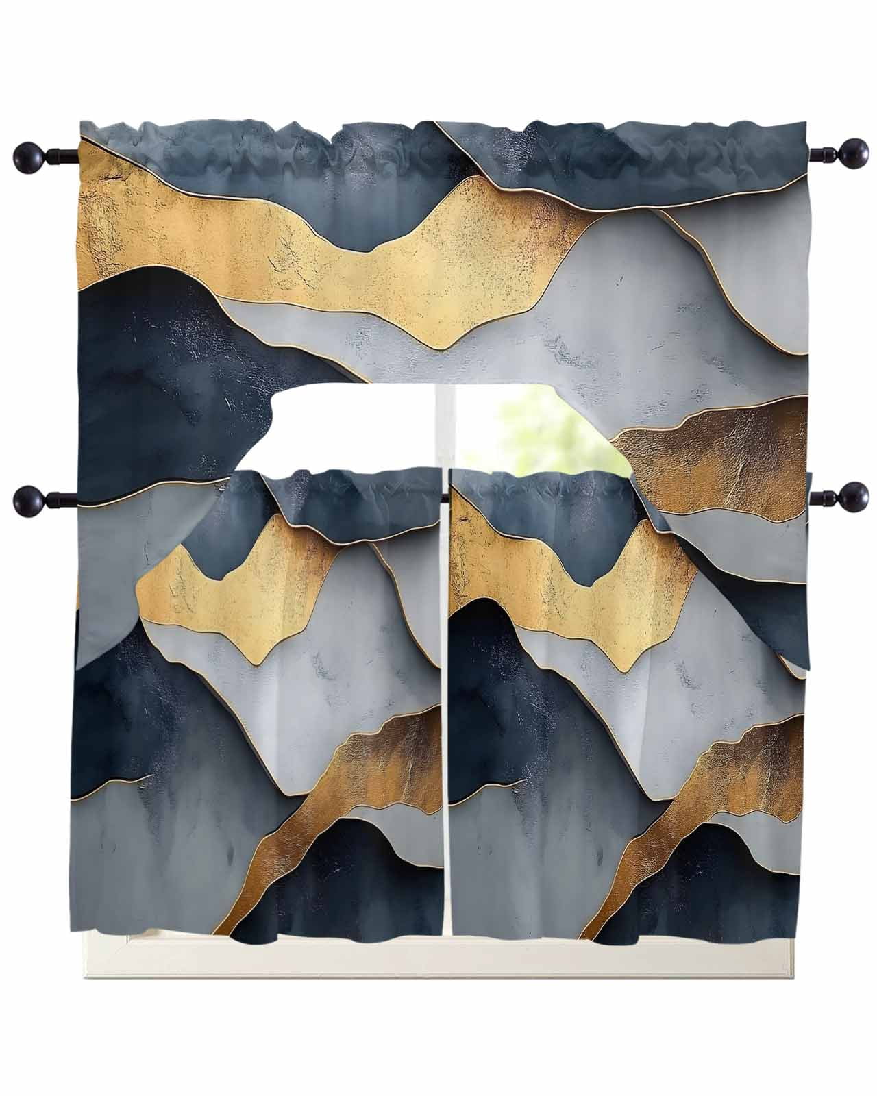 Blue Gold Gray Marble Swag Curtains for Living Room/Bedroom Windows ...