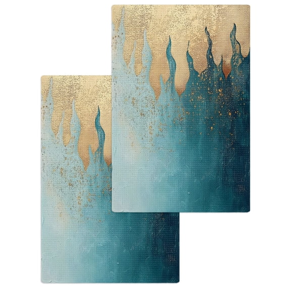 Blue Gold Hand Towels Set, Waffle Weave Kitchen Towels 2 Pieces ...