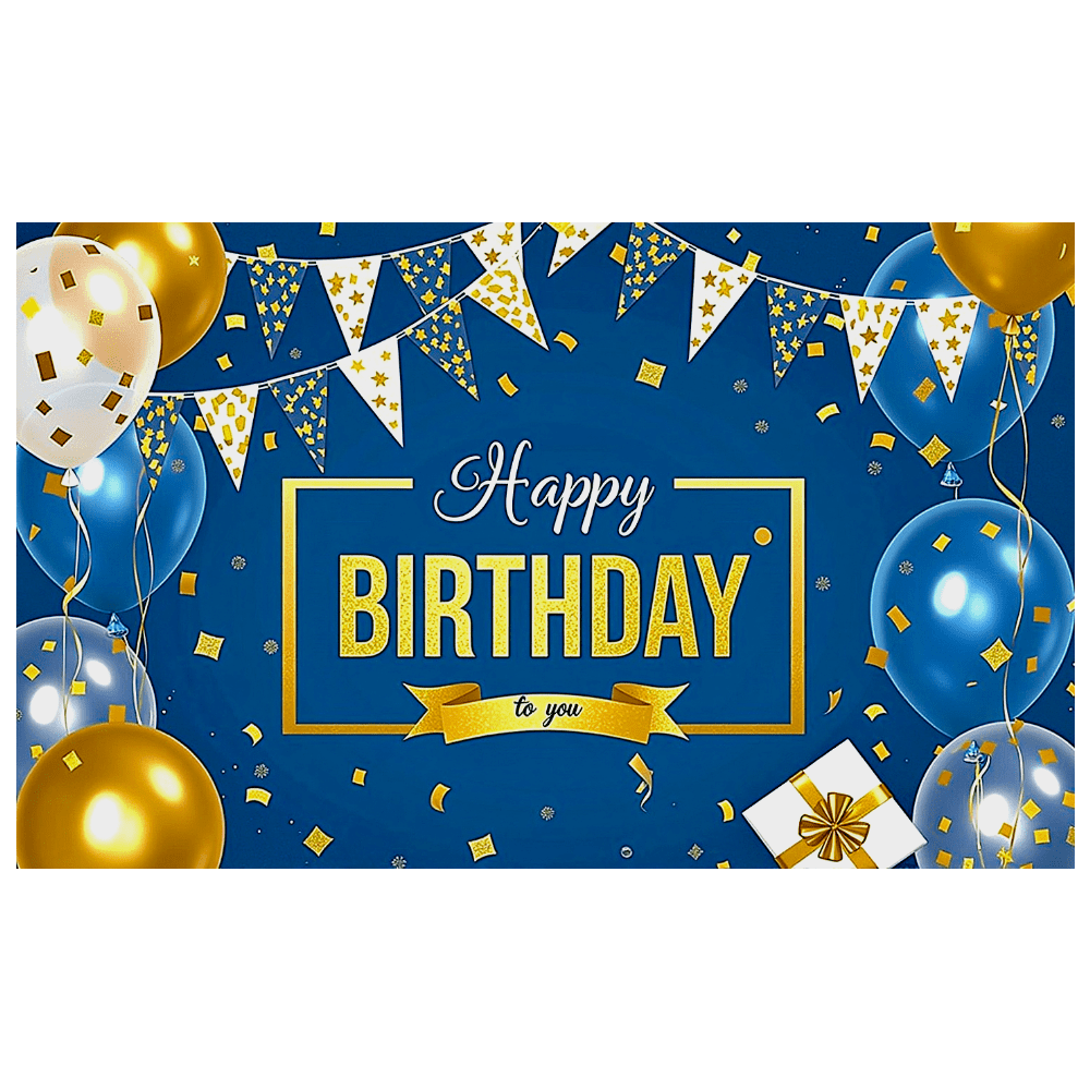 Blue Gold Happy Birthday Banner with Star Pattern Party Backdrop ...