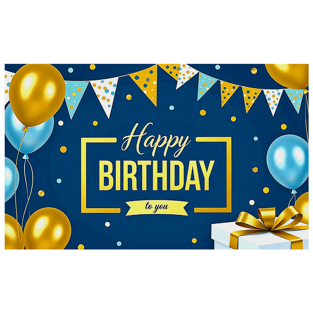 Blue Gold Happy Birthday Banner with Star Pattern Party Backdrop Background Decorations for ...