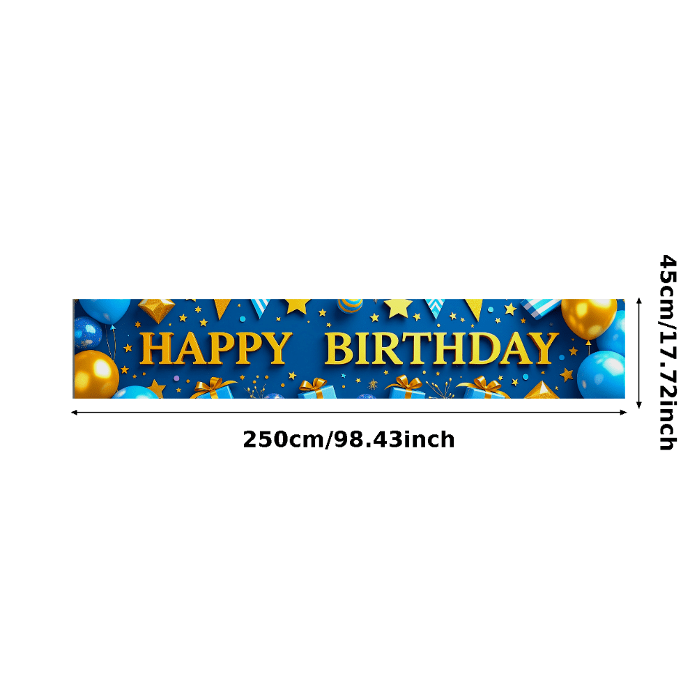 Blue Gold Happy Birthday Banner with Balloons Stars and Gifts Background Party Supplies for ...