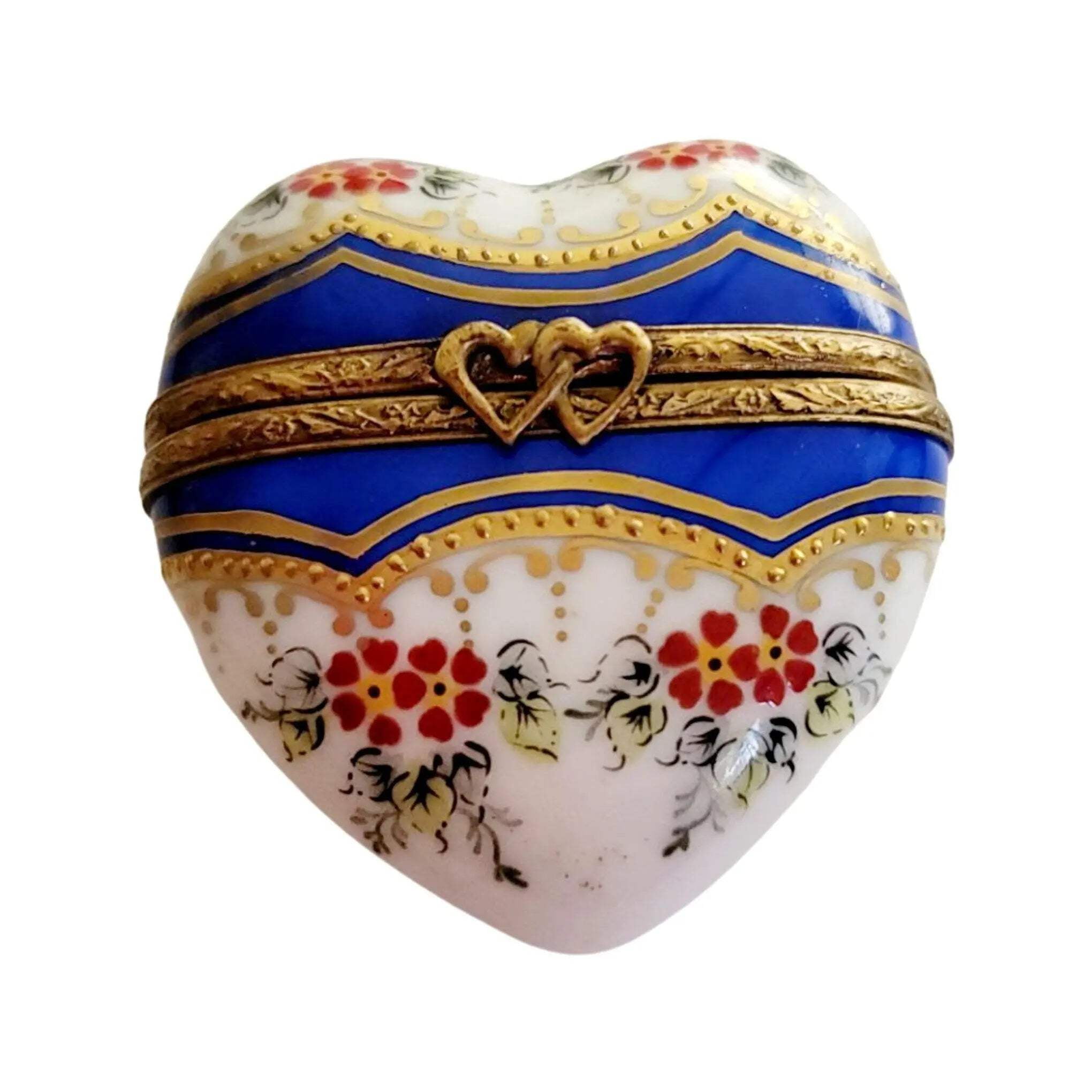 Blue Gold Heart with Red Flowers Limoges Box Porcelain Figurine ...