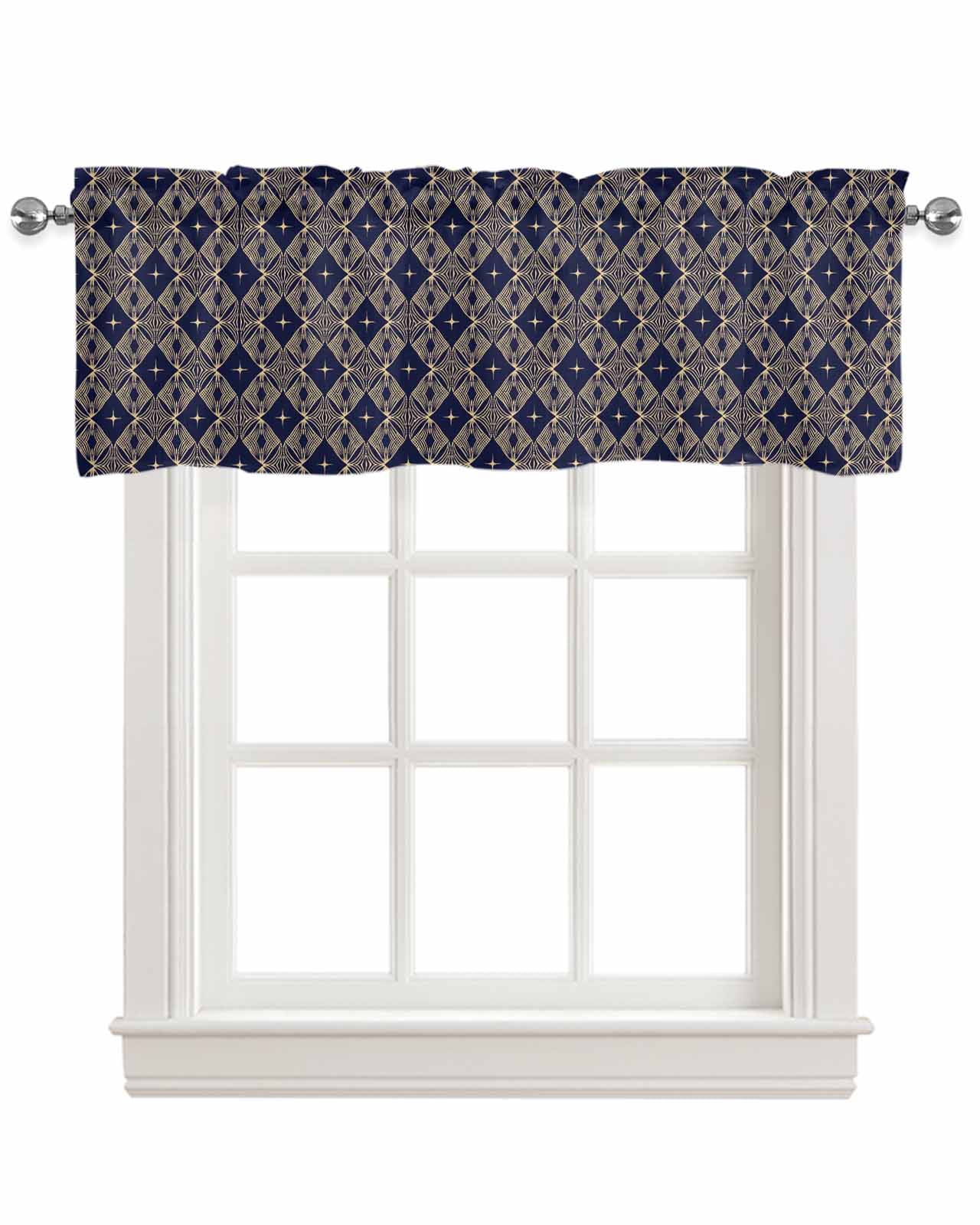 Blue Gold Linen Curtain Valance for Bedroom/Bathroom/Kitchen/Office ...