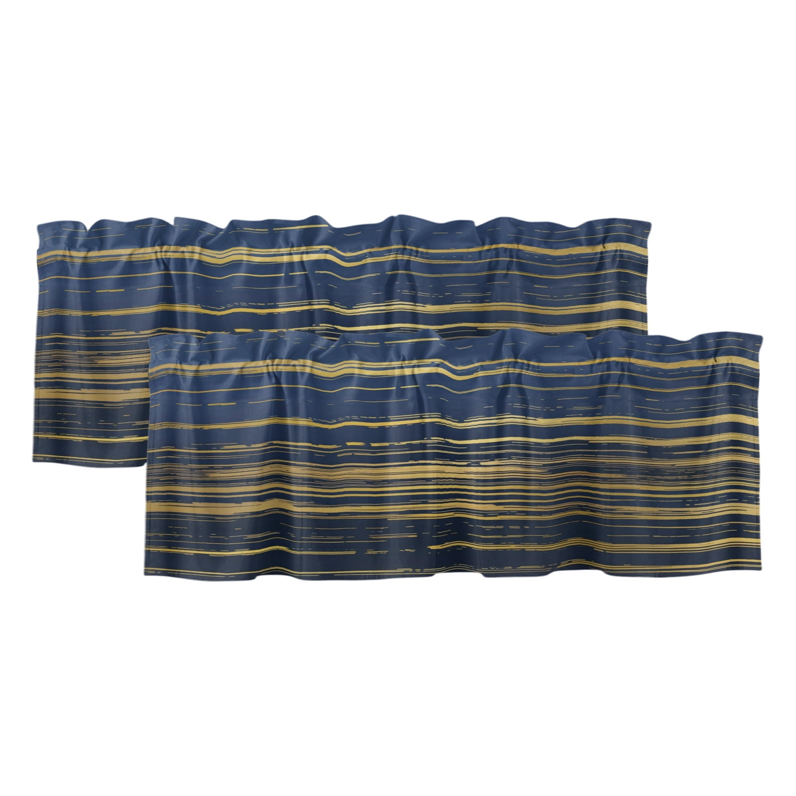 Blue Gold Lines 2 Panels Kitchen Valance, Strip Abstract Modern ...