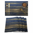 Blue Gold Lines Cotton Linen Placemats Set of 2, Strip Abstract Modern ...