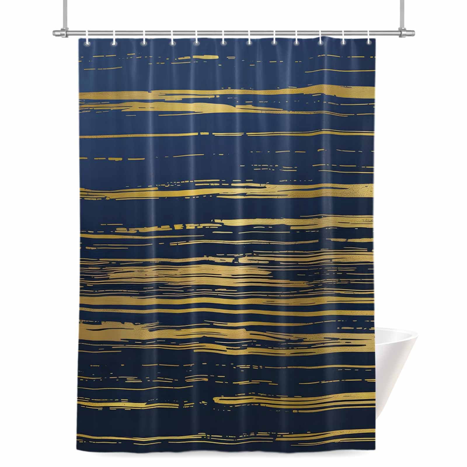 Blue Gold Lines Shower Curtains for Bathroom, Strip Abstract Modern ...